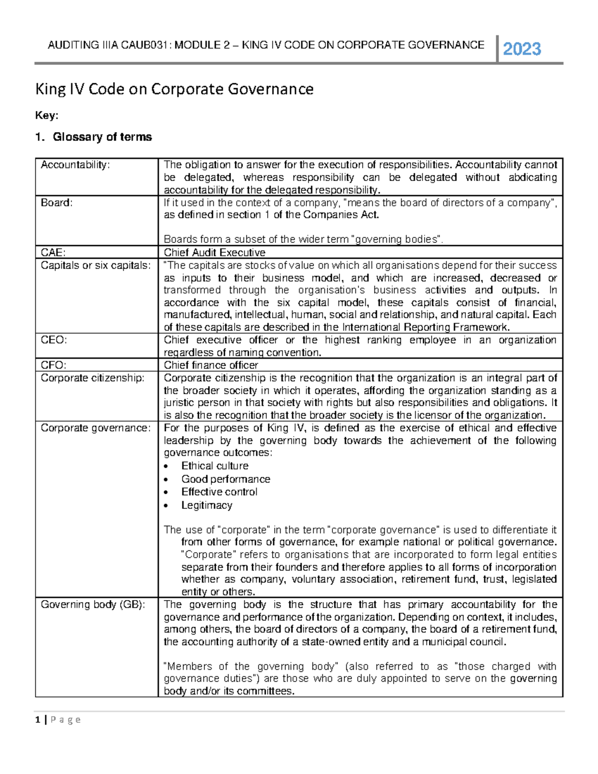 Module 3 King IV Code on Corporate Governance - King IV Code on ...