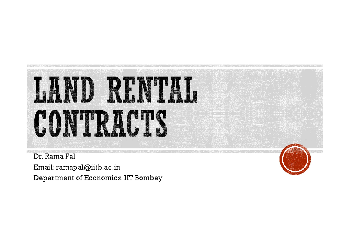 HS304 Endsem slides - dev eco notes - ####### Dr. Rama Pal ...