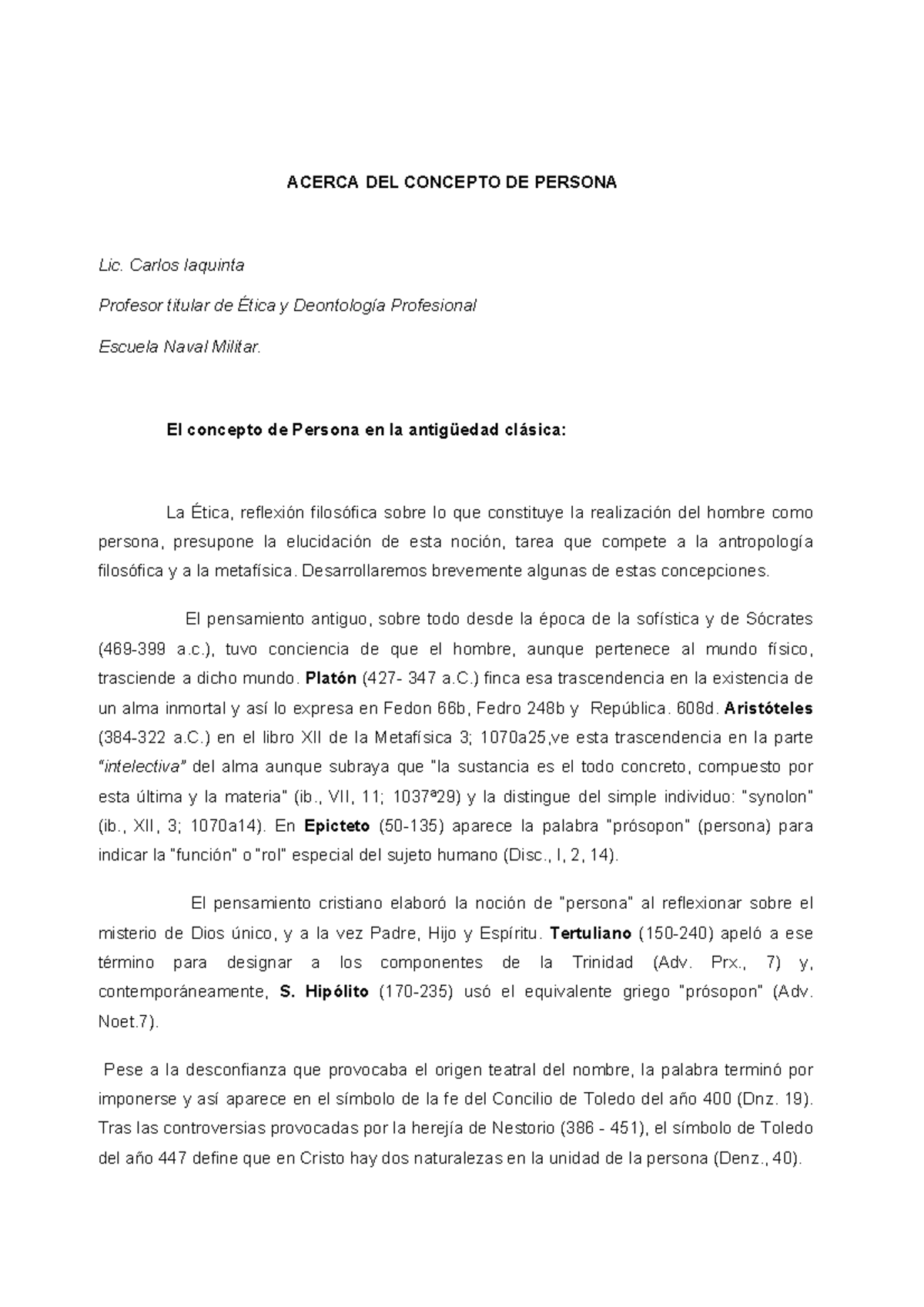 Concepto de persona - ACERCA DEL CONCEPTO DE PERSONA Lic. Carlos ...