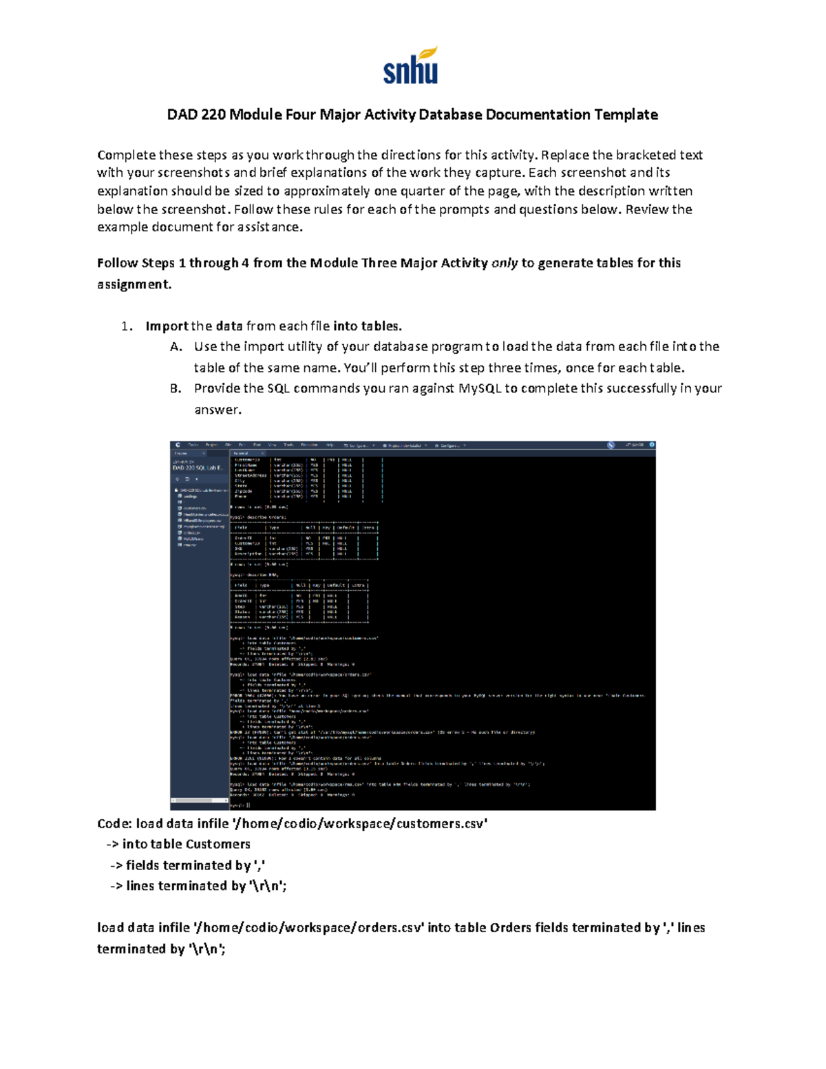 DAD 220 Module Four Major Activity Database Documentation - Replace the ...
