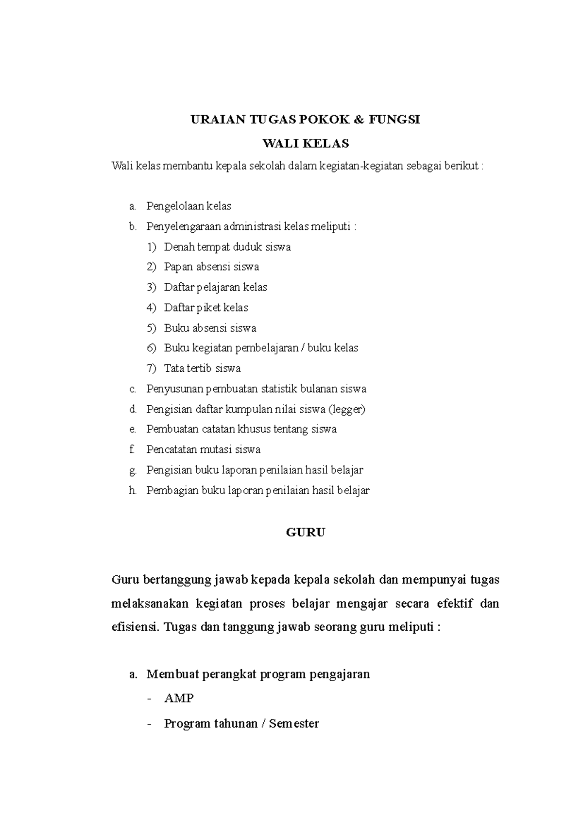 Uraian Tupoksi Wali Kelas dan Guru - URAIAN TUGAS POKOK & FUNGSI WALI ...