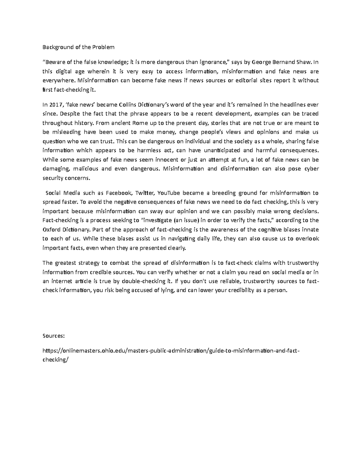 Background of the Problem - Background of the Problem “Beware of the ...