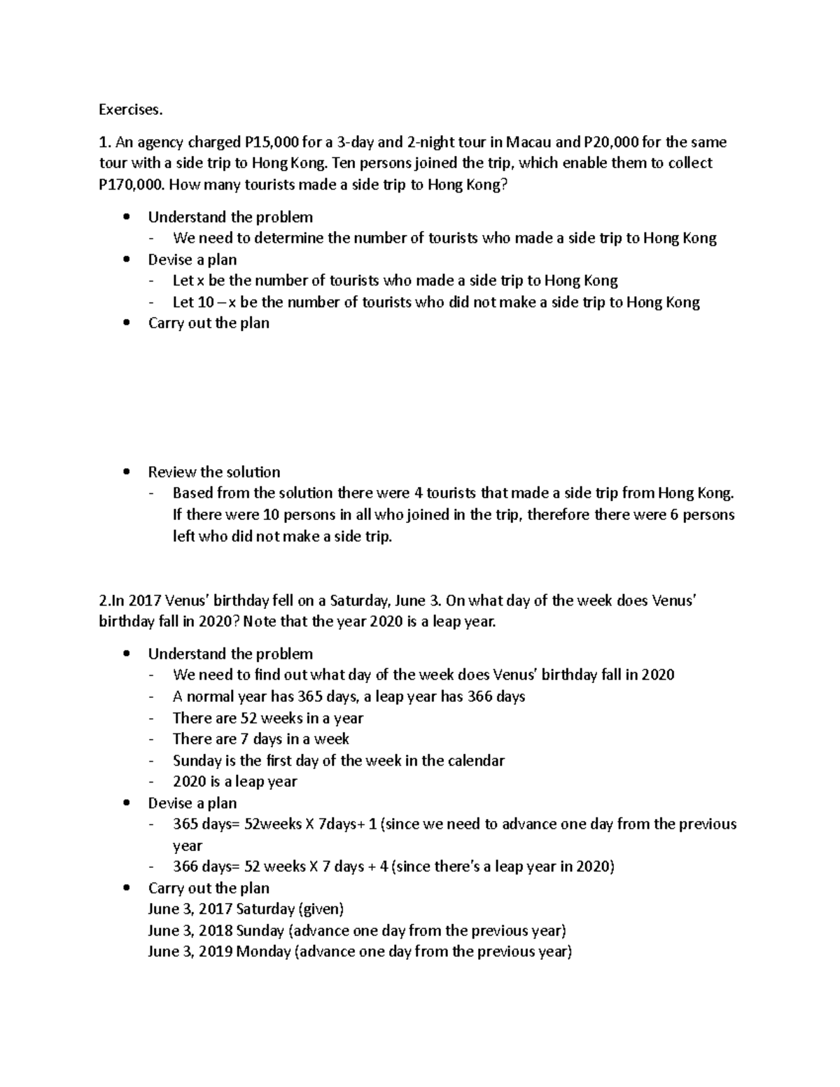 Assignment In Problem Solving Strategy - Exercises. An agency charged ...