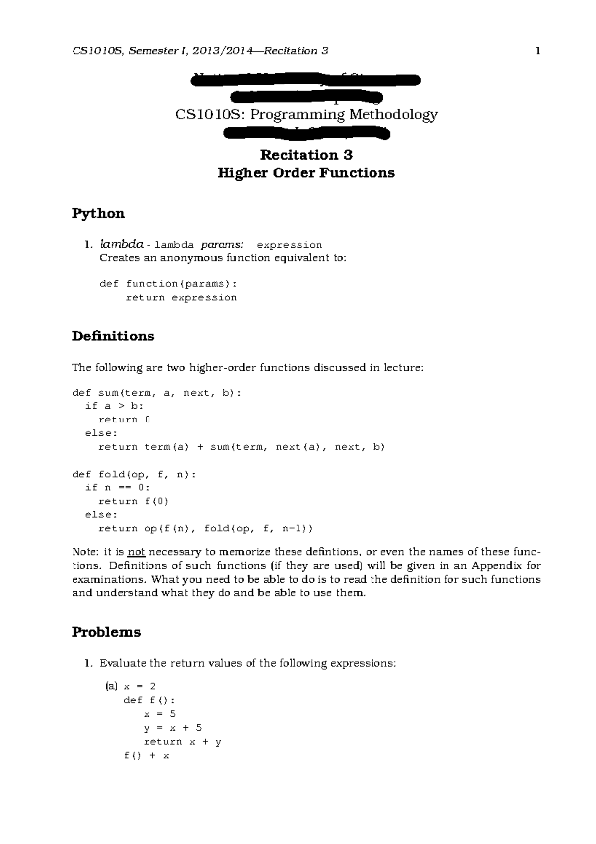 Cs1010s Rec03 Oop Practice National University Of Singapore School 