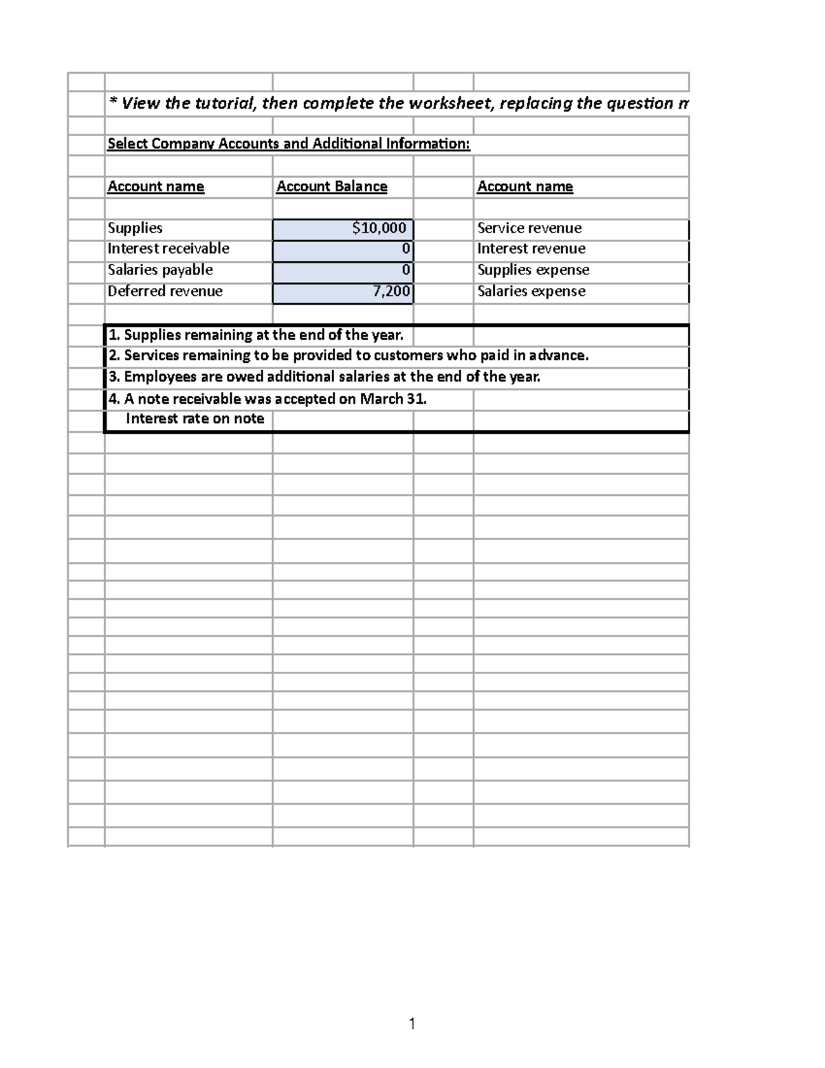 ACC 231.Chapter 4 Excel PDF - * View the tutorial, then complete the worksheet, replacing the ...