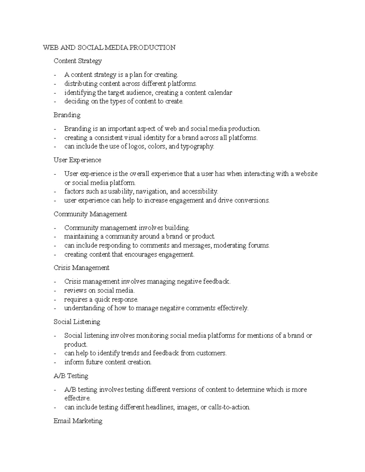WEB AND Social Media Production Notes 2 - WEB AND SOCIAL MEDIA ...