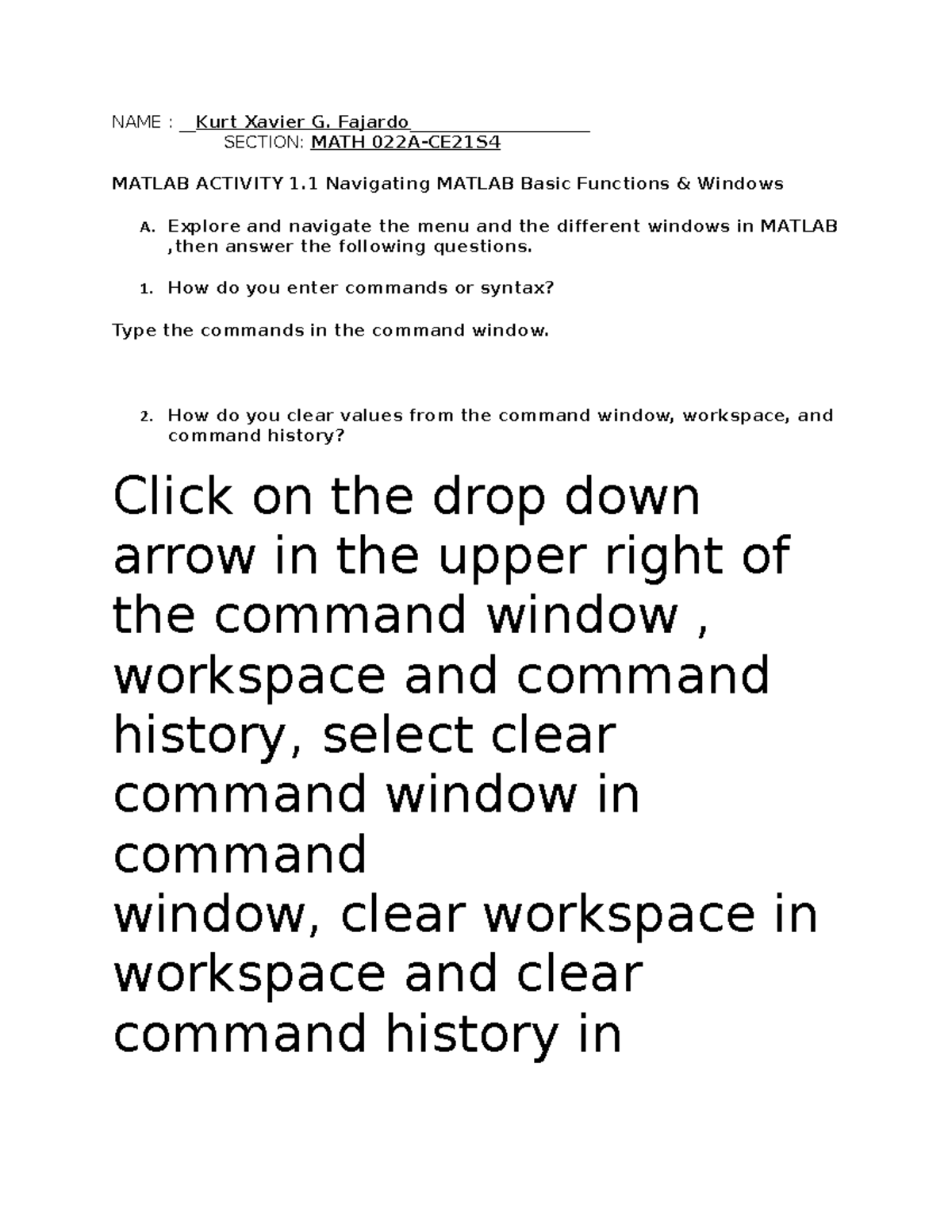 Matlab 1 1 Navigating Matlab Windows And Basic Functions Fajardo