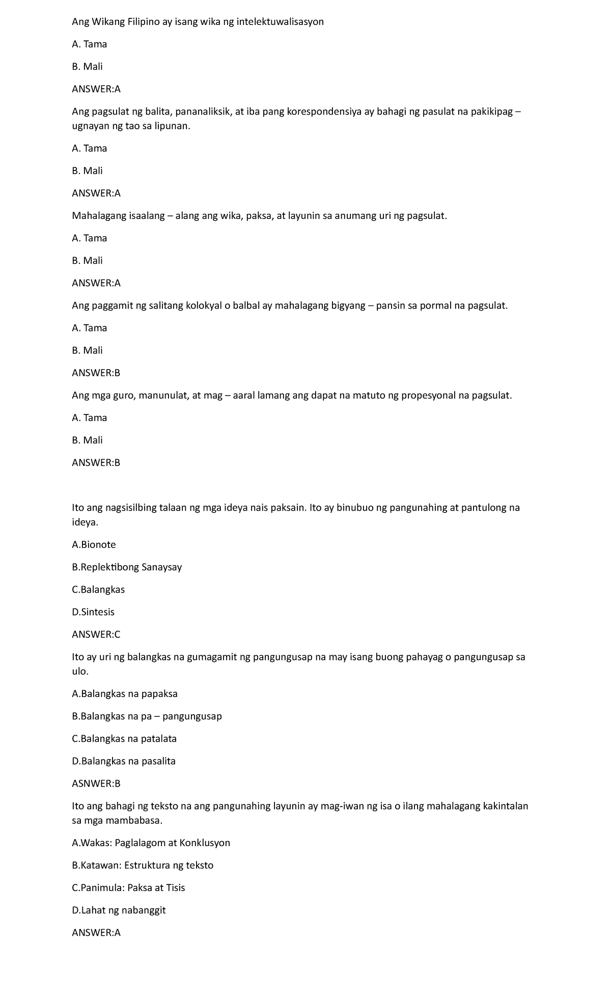 Karagdagan sa quiz sa pagsulat - Ang Wikang Filipino ay isang wika ng ...