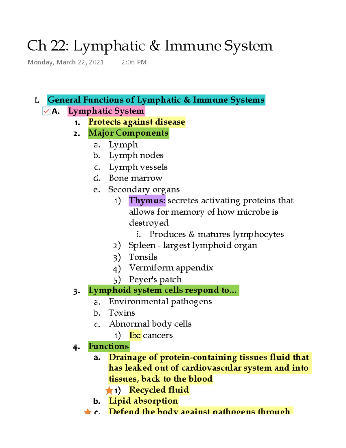 Ch 22 Lymphatic & Immune System - General Functions of Lymphatic ...