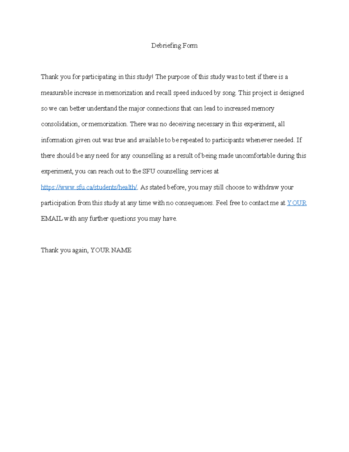 Debriefing Form for project - Debriefing Form Thank you for ...