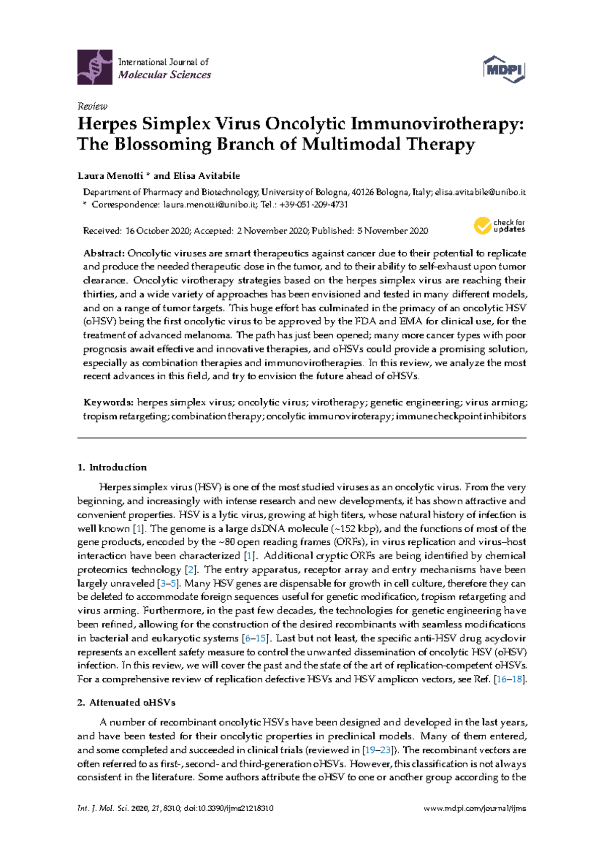 Pdf articuló - International Journal of Molecular Sciences Review Herpes Simplex Virus Oncolytic ...