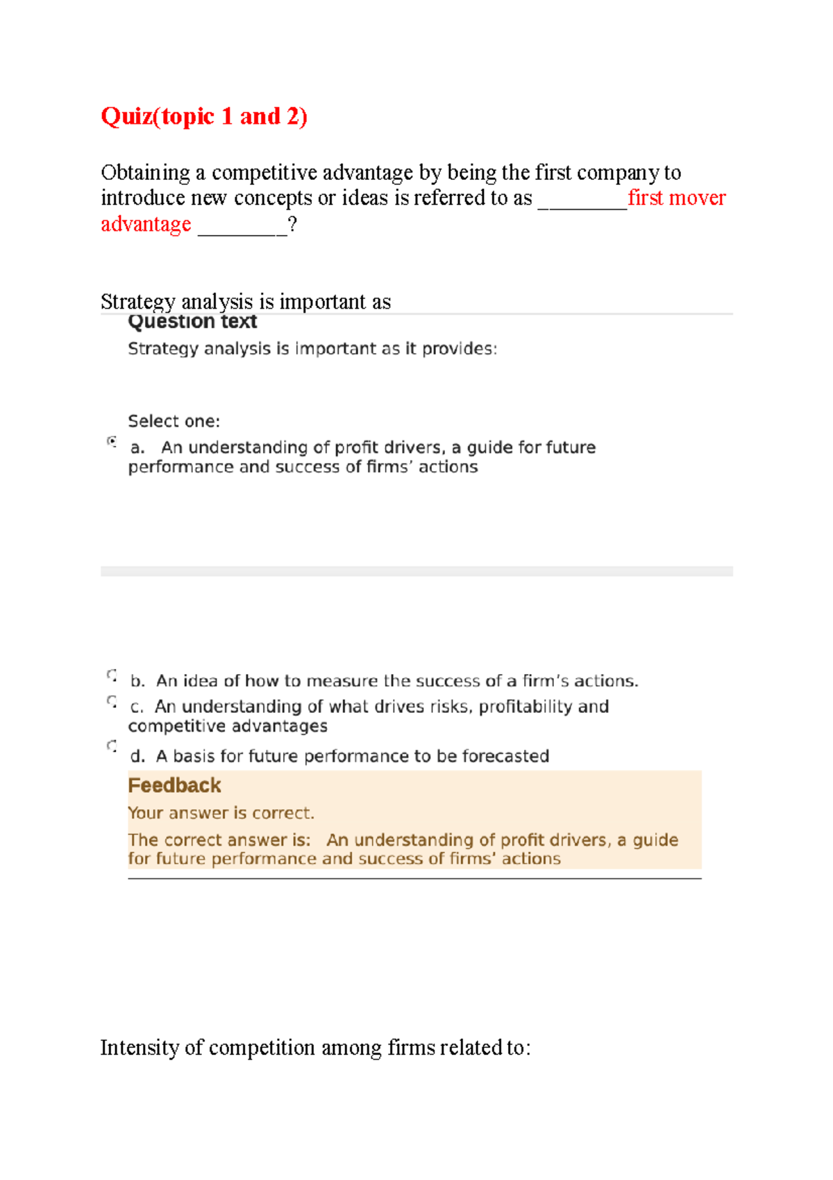 Quizs topic 1-4 Fin1fsa - Quiz(topic 1 and 2) Obtaining a competitive ...