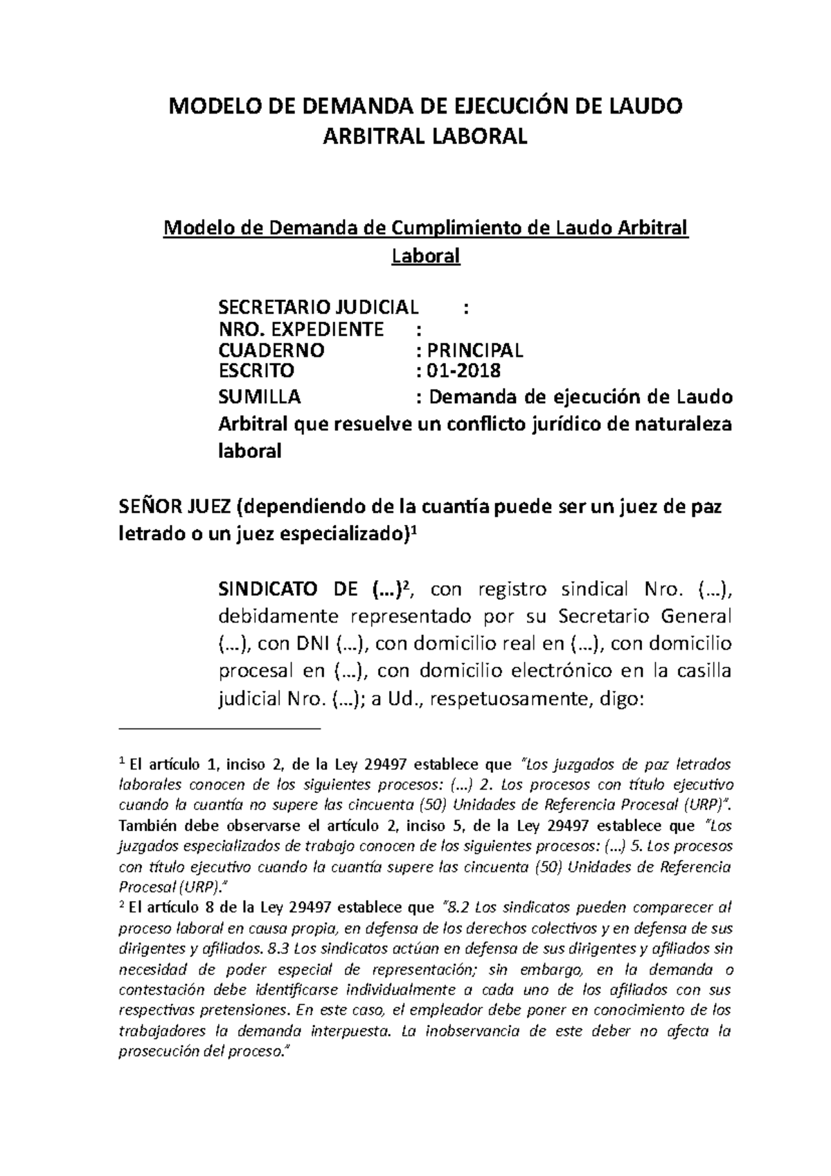 Demanda DE Divorcio POR Causal Separación DE Hecho - MODELO DE DEMANDA DE EJECUCIÓN DE LAUDO ...