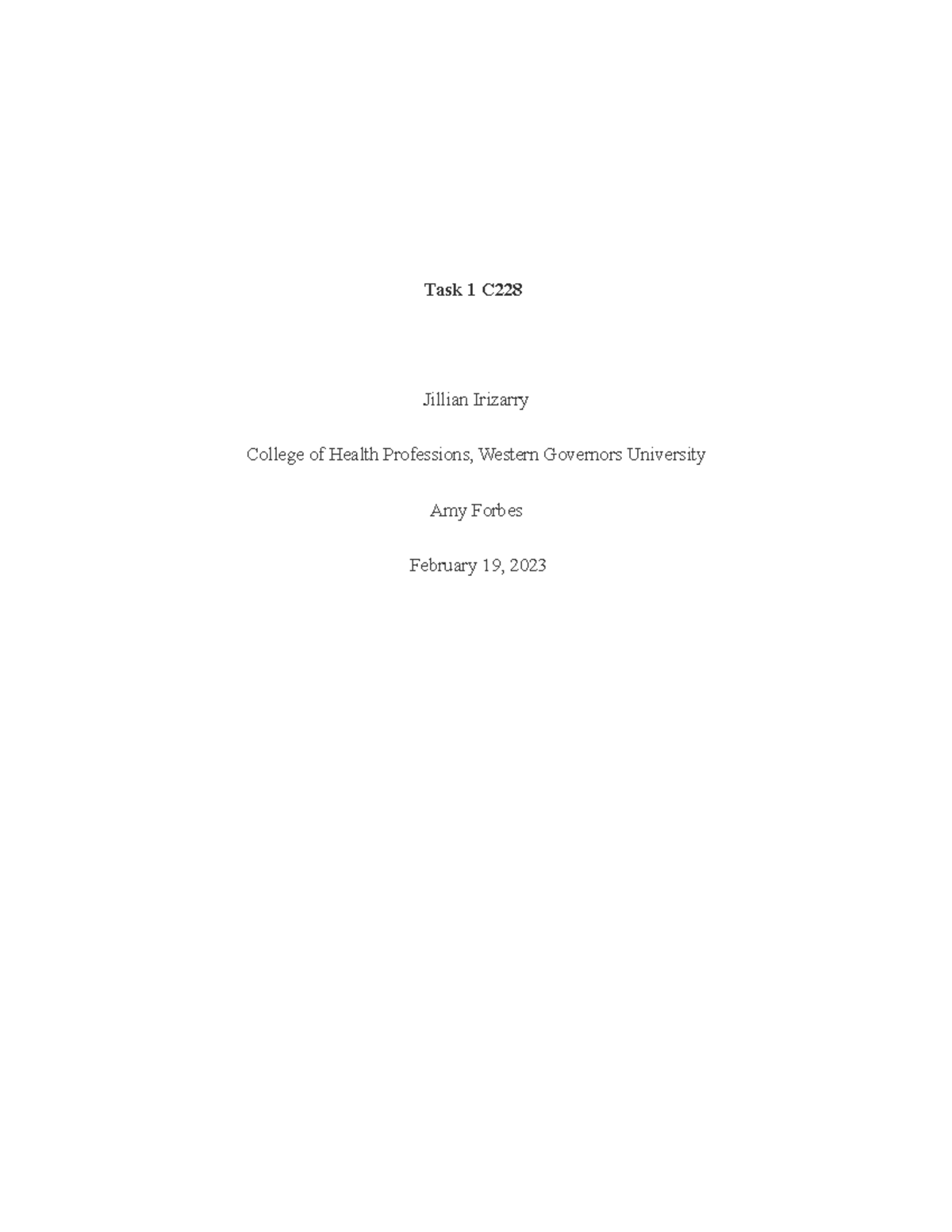 C228 V5 Task #1 - Task 1 C228 Field Experience - Task 1 C Jillian ...