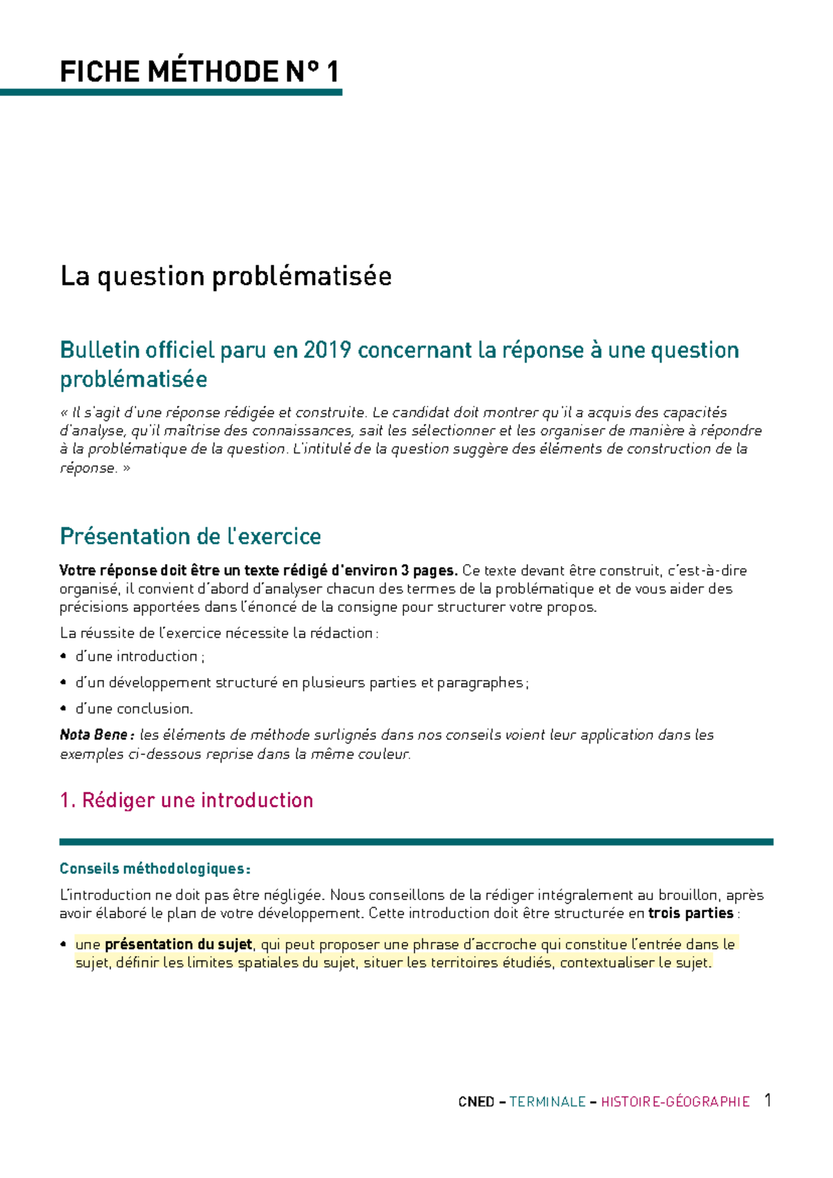7HG06TEBO23 Fiche Methode 1 - FICHE MÉTHODE N° 1 La question ...