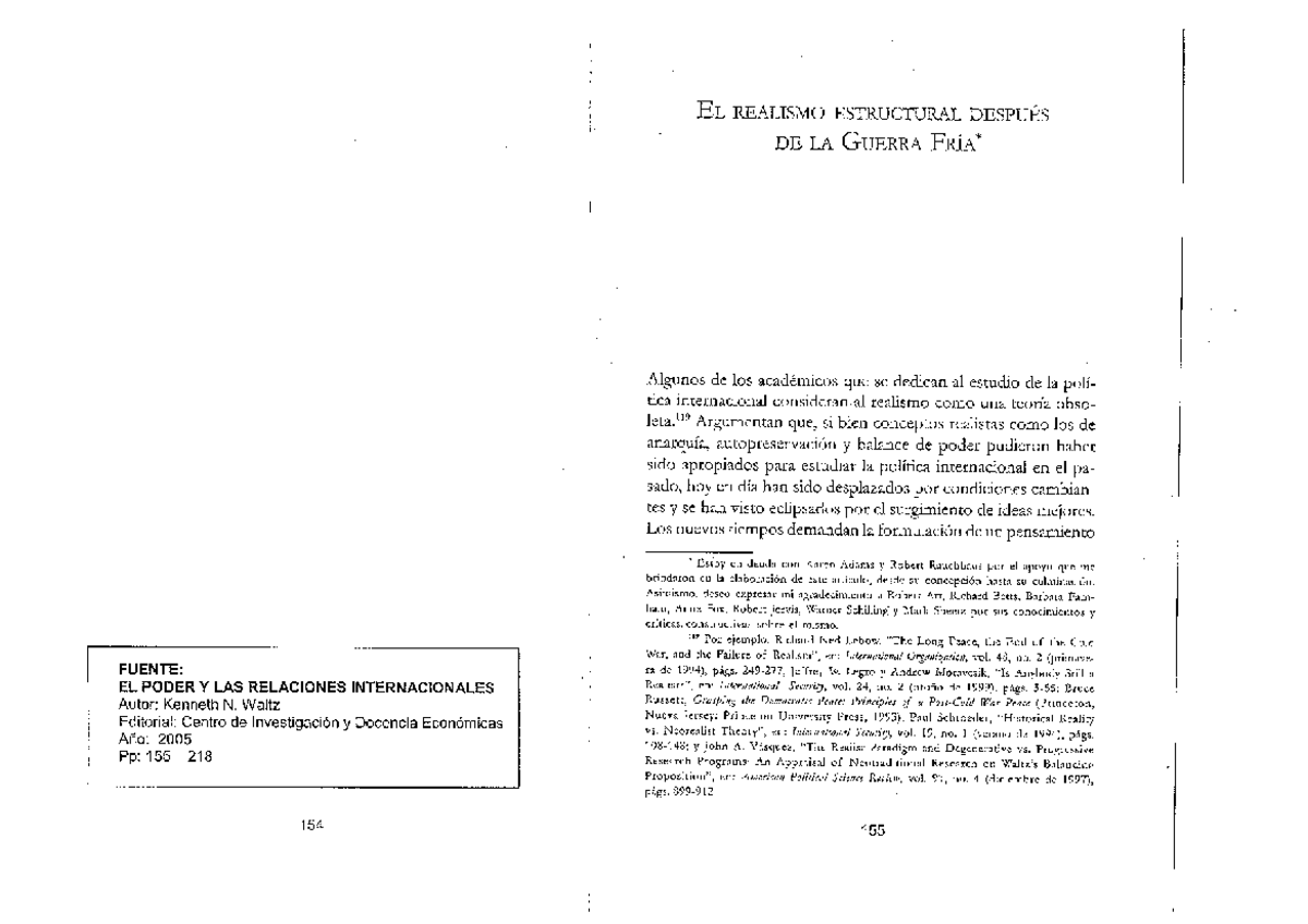 Poder y RRII - Waltz - Relaciones Internacionales - Studocu