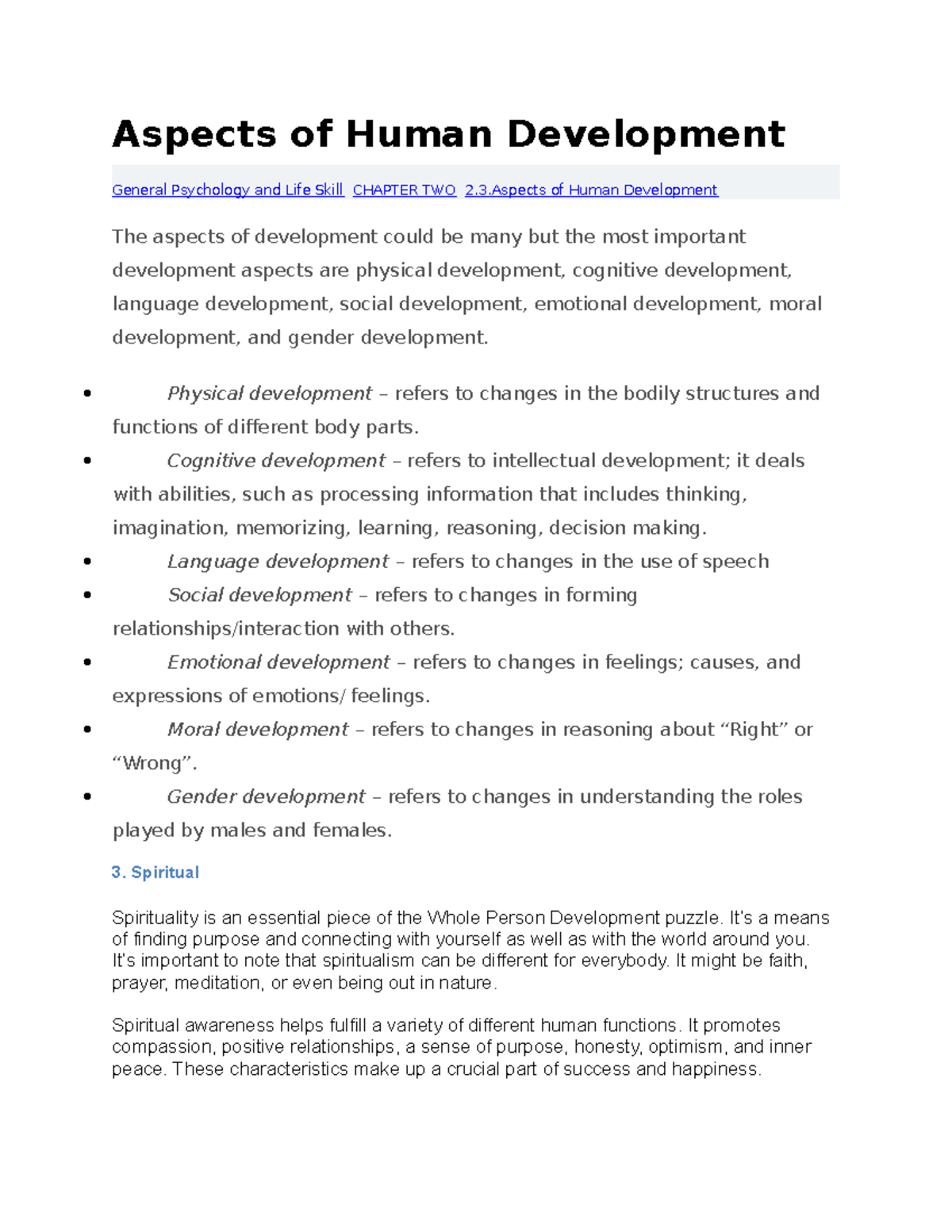 Aspects of Human Development Gichuki - Aspects of Human Development ...