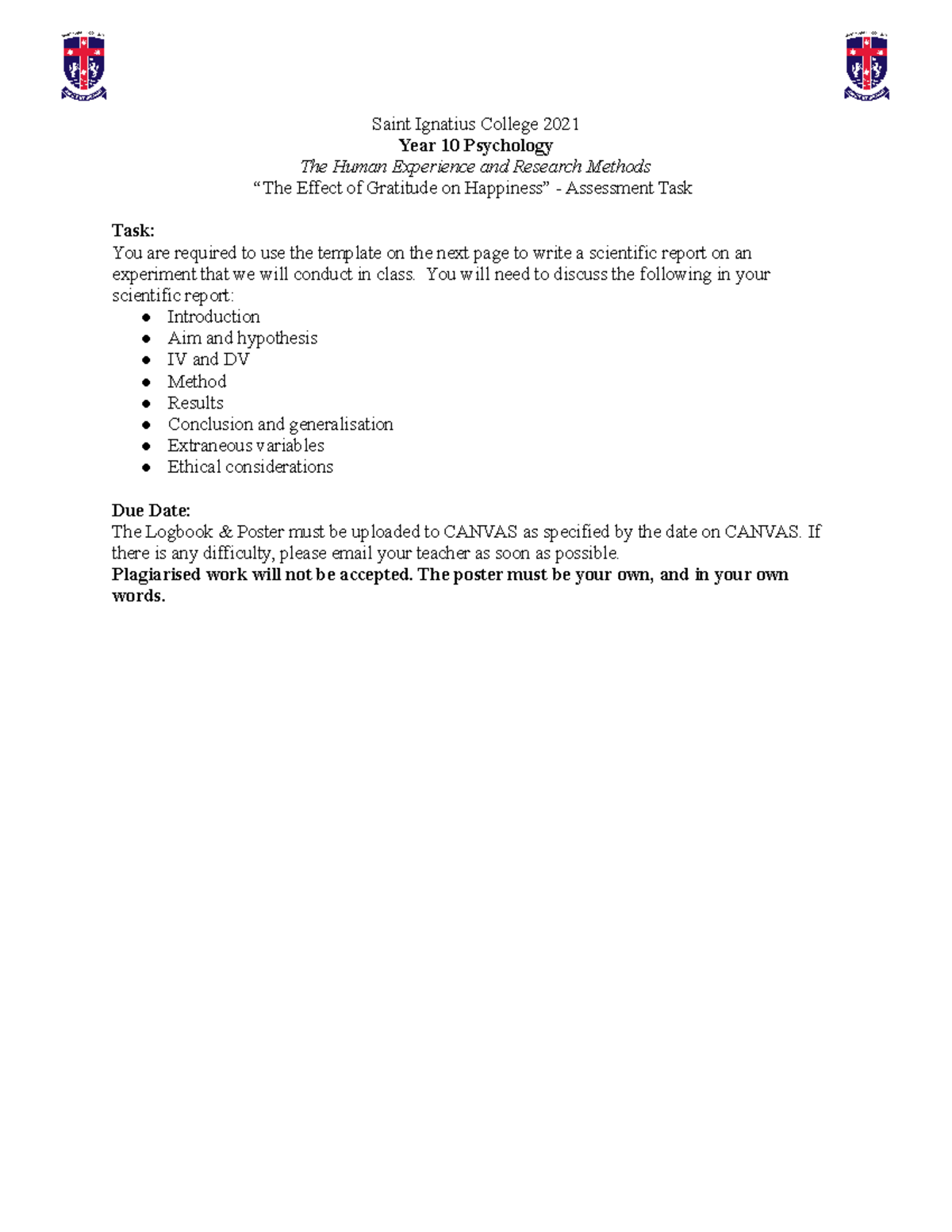 Gratitude Journal Assessment Logbook 2021 - Saint Ignatius College 2021 ...
