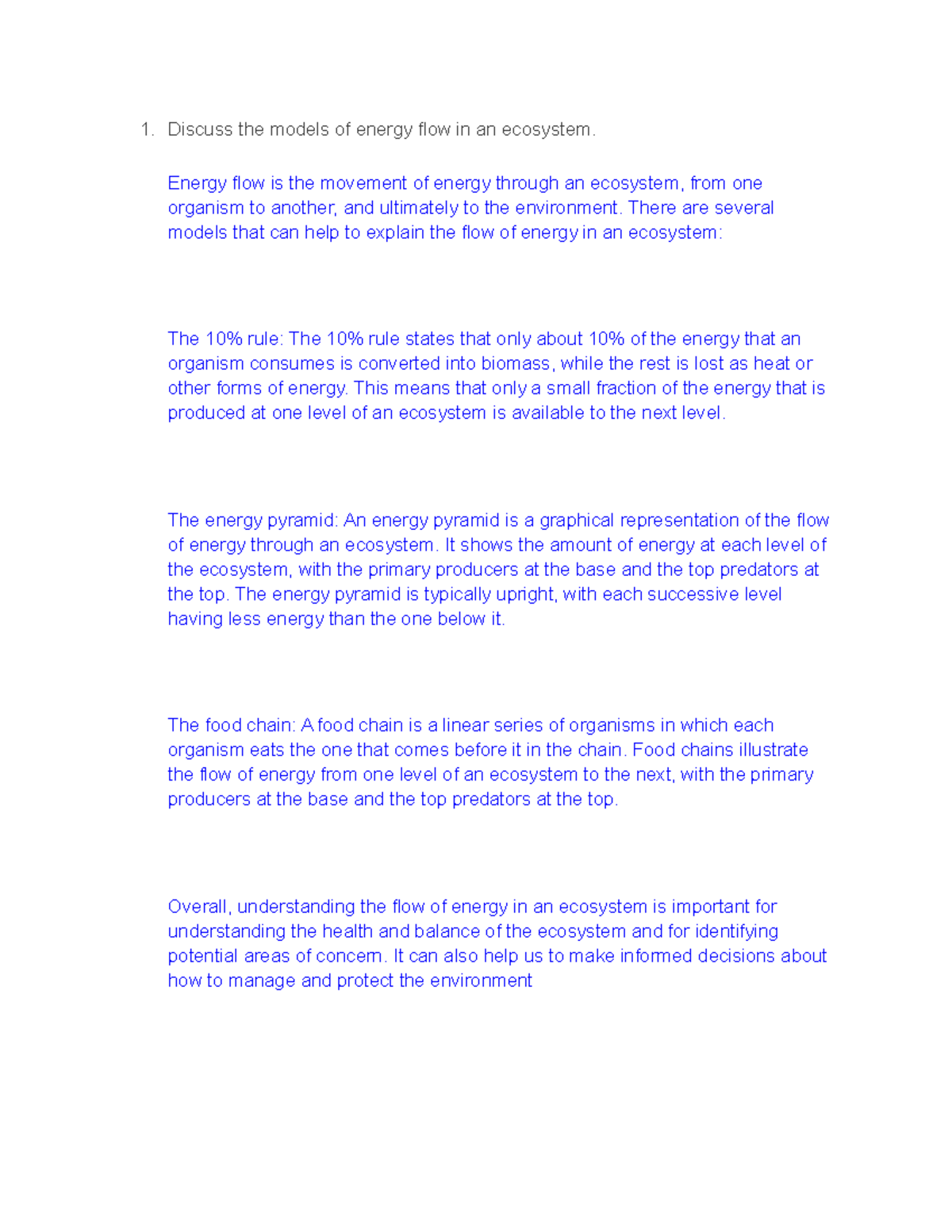 Environmental Science Notes Questions - Discuss the models of energy ...
