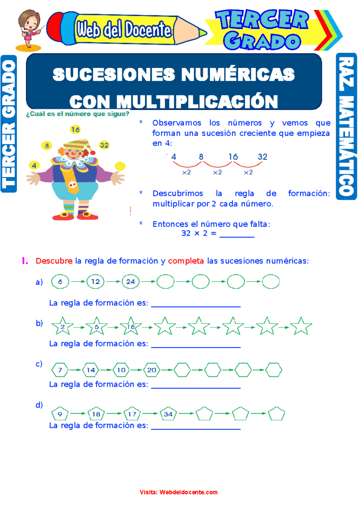 Sucesiones Numéricas con Multiplicación para Tercer Grado de Primaria ...