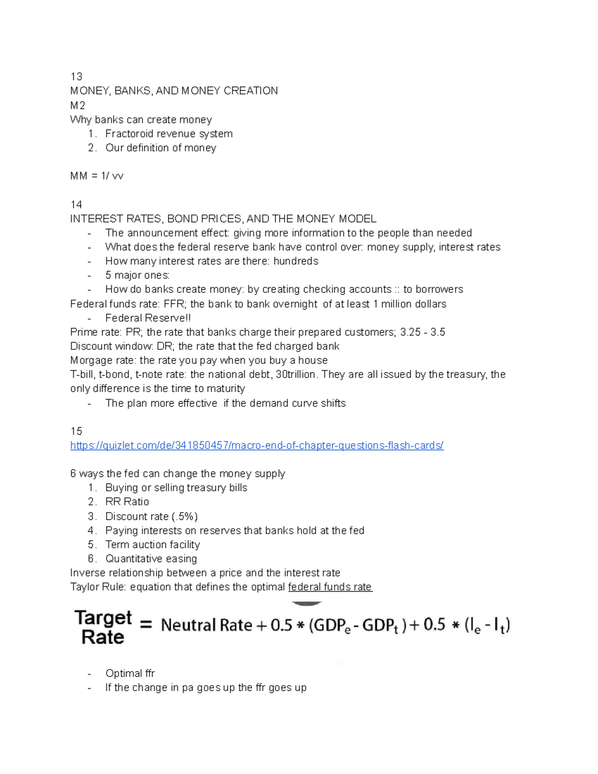 13, 14, 15, 16, 18 - book notes - 13 MONEY, BANKS, AND MONEY CREATION M ...