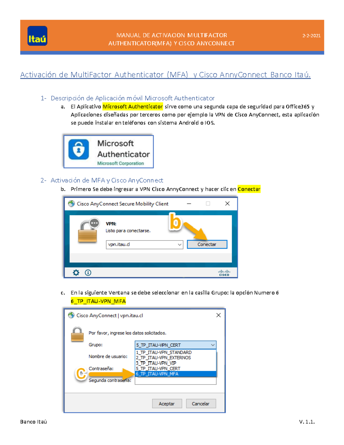 Manual de Activacion MFA y Cisco Anyconnect - AUTHENTICATOR(MFA) Y CISCO ANYCONNECT Activación ...