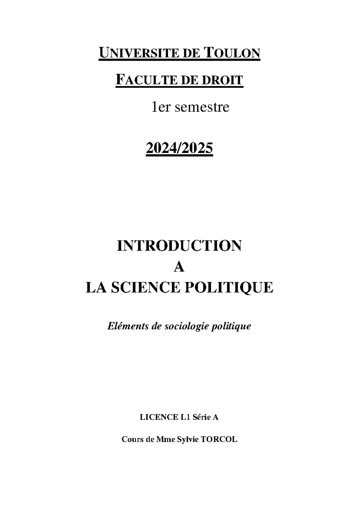 Plan cour - voici le plan du cour de science politique - UNIVERSITE DE ...