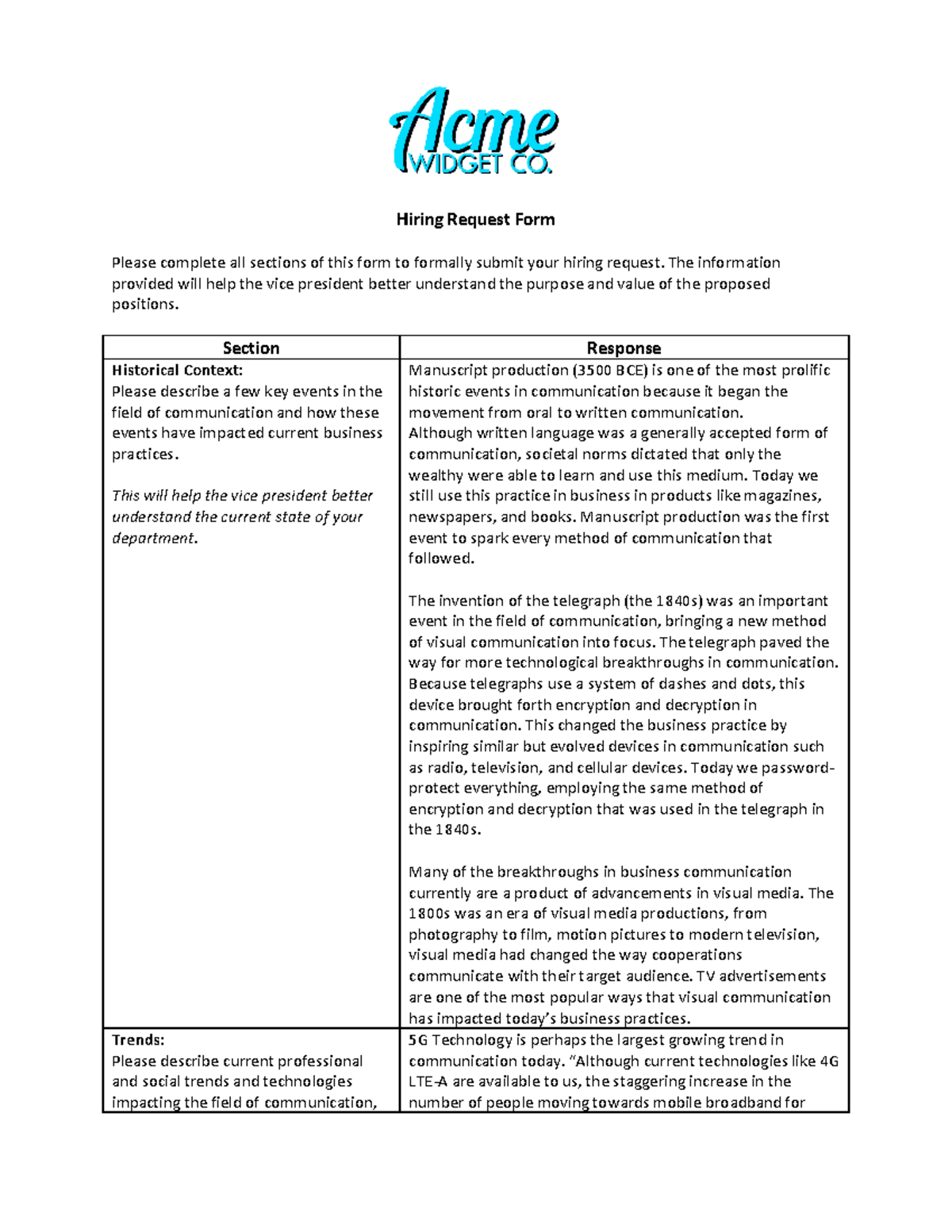 COM 127 Hiring Request Form - Hiring Request Form Please complete all ...
