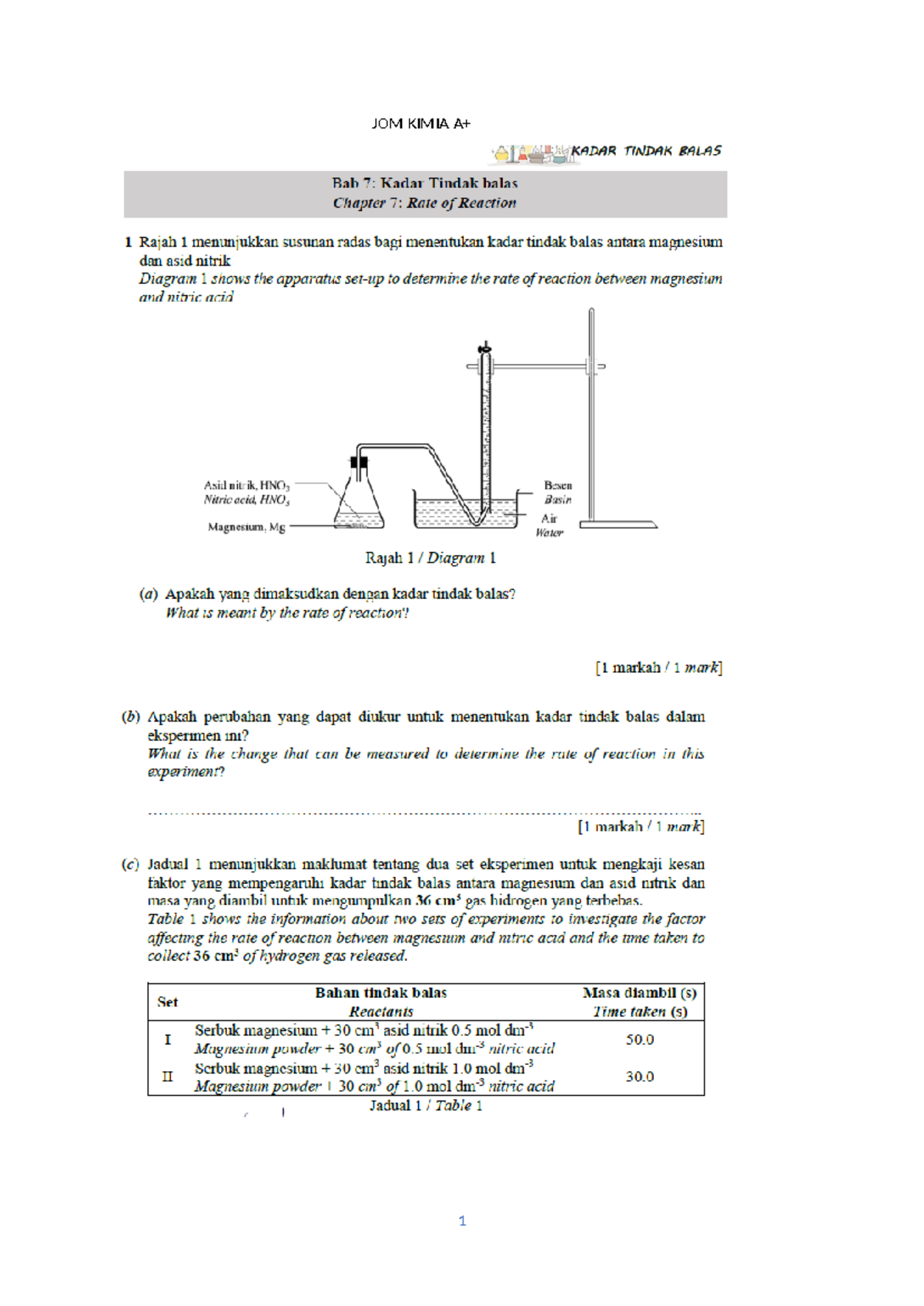 rate of reaction - science stream - JOM KIMIA A+ - Studocu