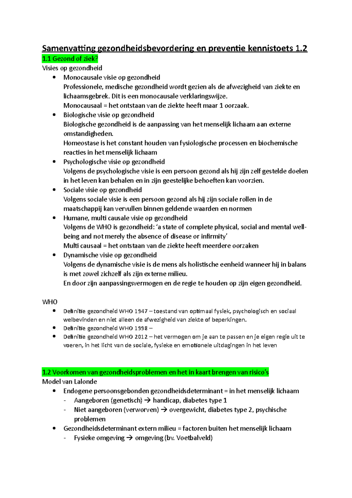 1 Samenvatting Gezondheidsbevordering En Preventie Samenvatting