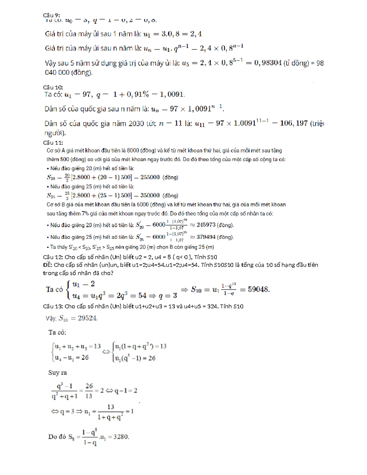 CSN - Cấp số nhân - bài tập và lời giải - Math - Câu 9: Câu 10: Câu 11 ...