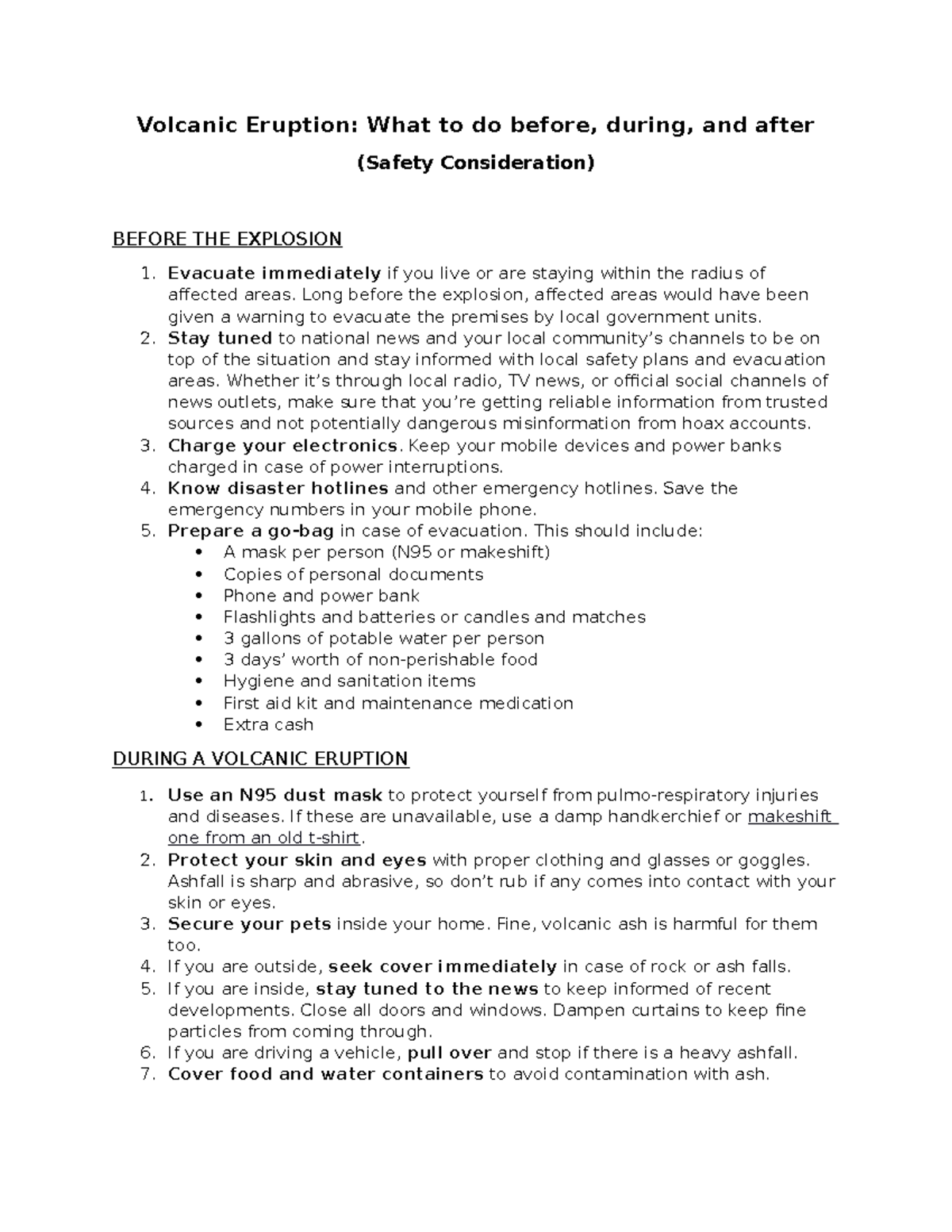 Disaster Preparedness Plan - Volcanic Eruption: What to do before ...
