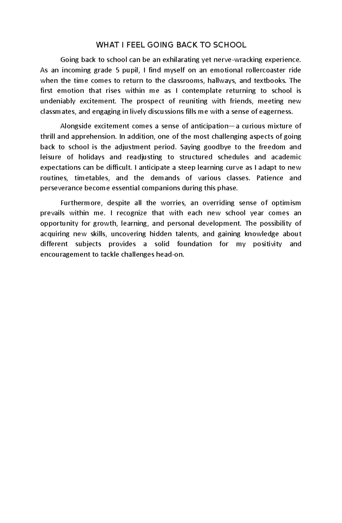 WHAT I FEEL Going BACK TO School - WHAT I FEEL GOING BACK TO SCHOOL ...