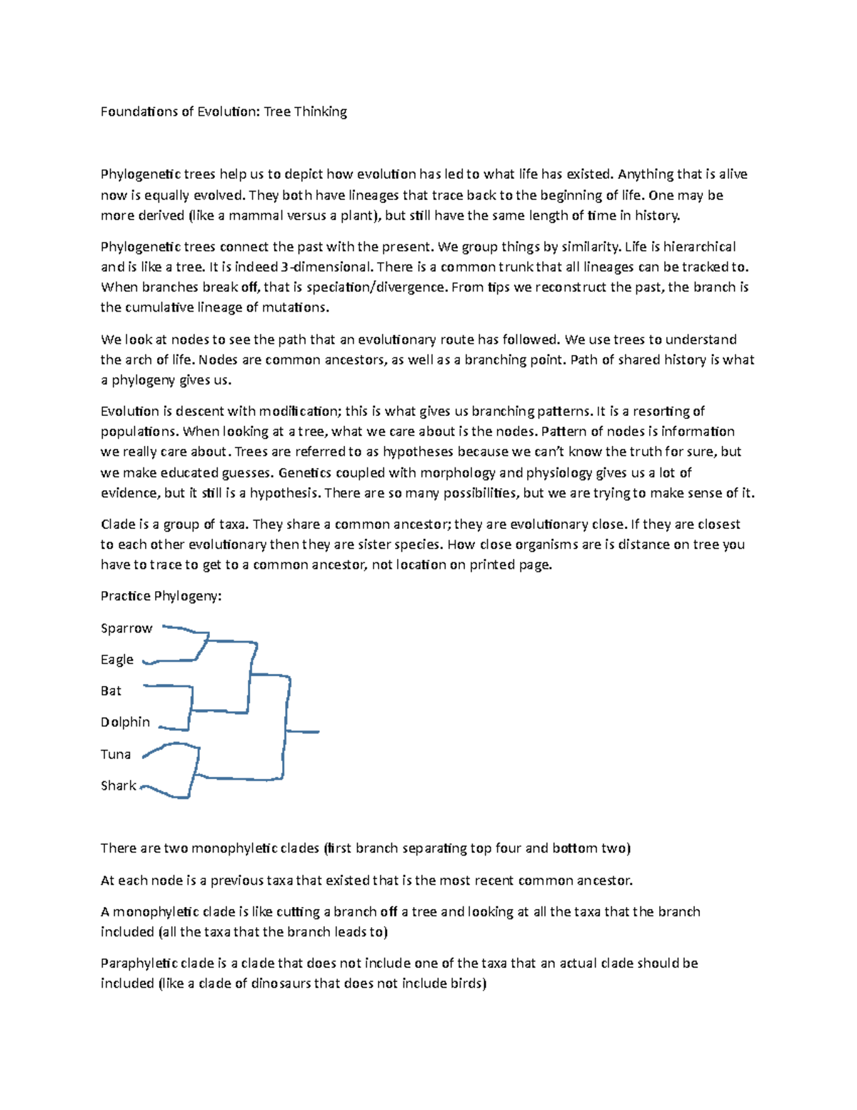 10-23-18 Notes - Tree Thinking - Foundations of Evolution: Tree ...