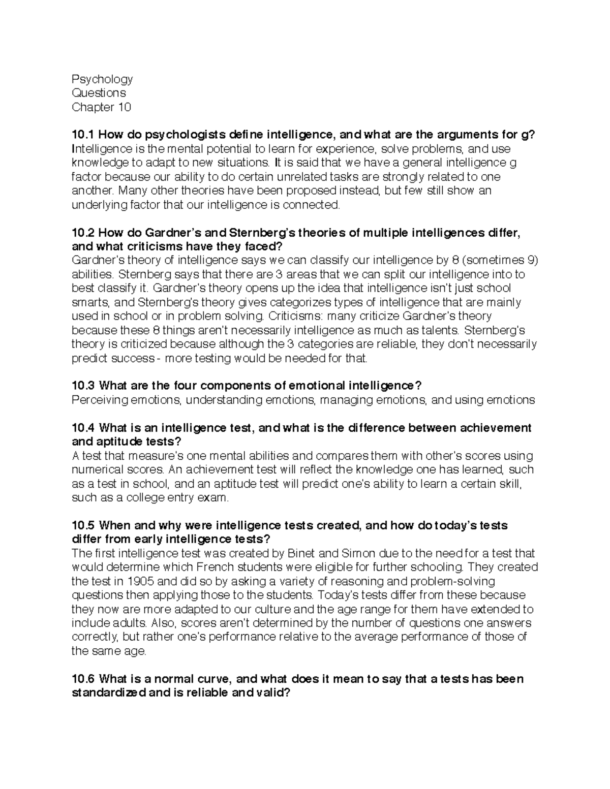 Psych Questions Chapter 10 - Psychology Questions Chapter 10 10 How do ...