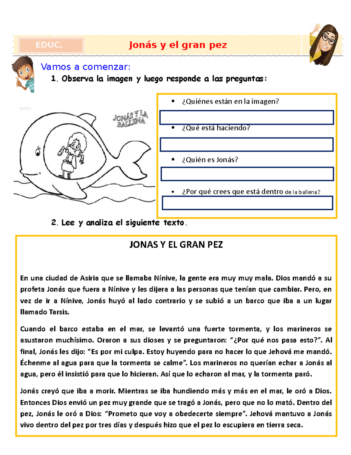 D4 A2 Ficha Jonas Y EL GRAN PEZ - Vamos a comenzar: 1. Observa la ...
