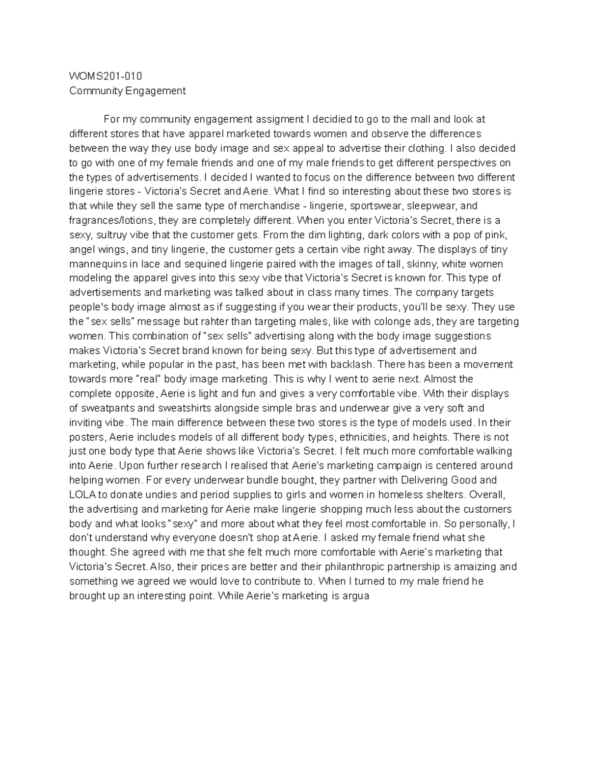 WOMS201 - community engagement assignment - WOMS201- Community ...