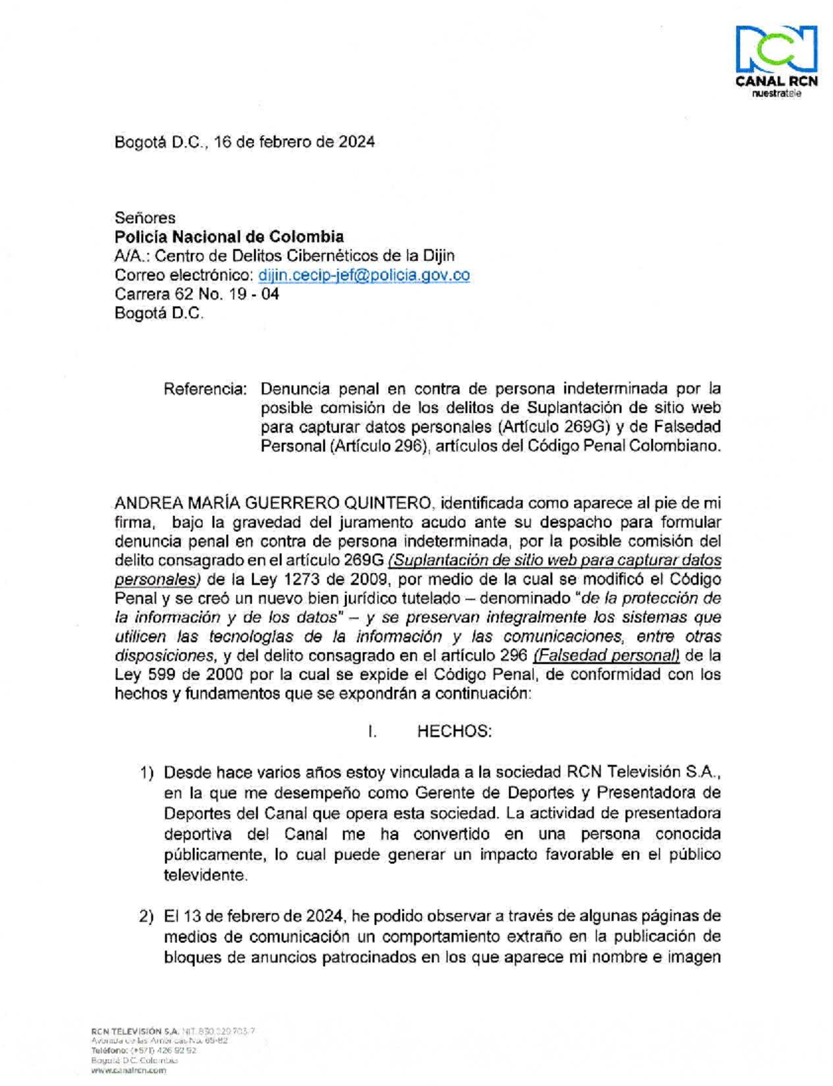 Andrea María Guerrero Quintero, Denuncia Suplantcion Sito Web y ...