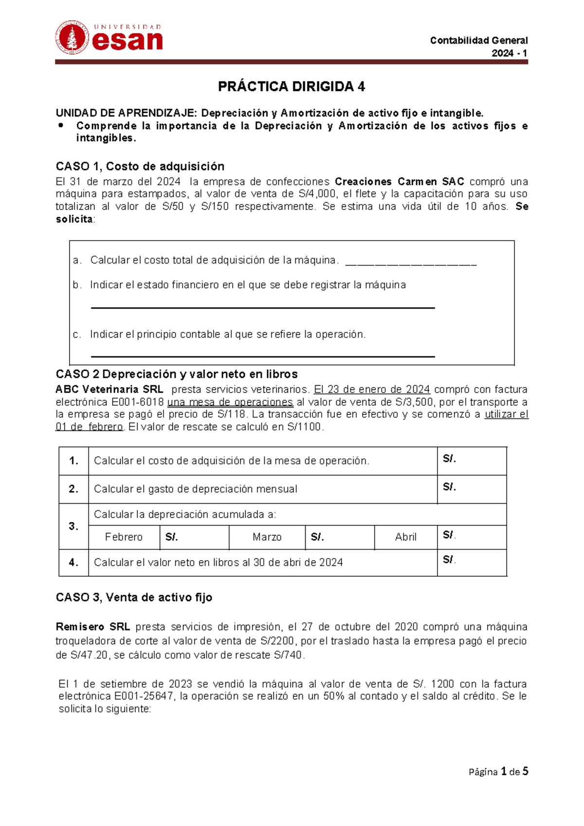 CG-PD4- Enunciado-2024 - 1 - 2024 - 1 PRÁCTICA DIRIGIDA 4 UNIDAD DE APRENDIZAJE: Depreciación y ...