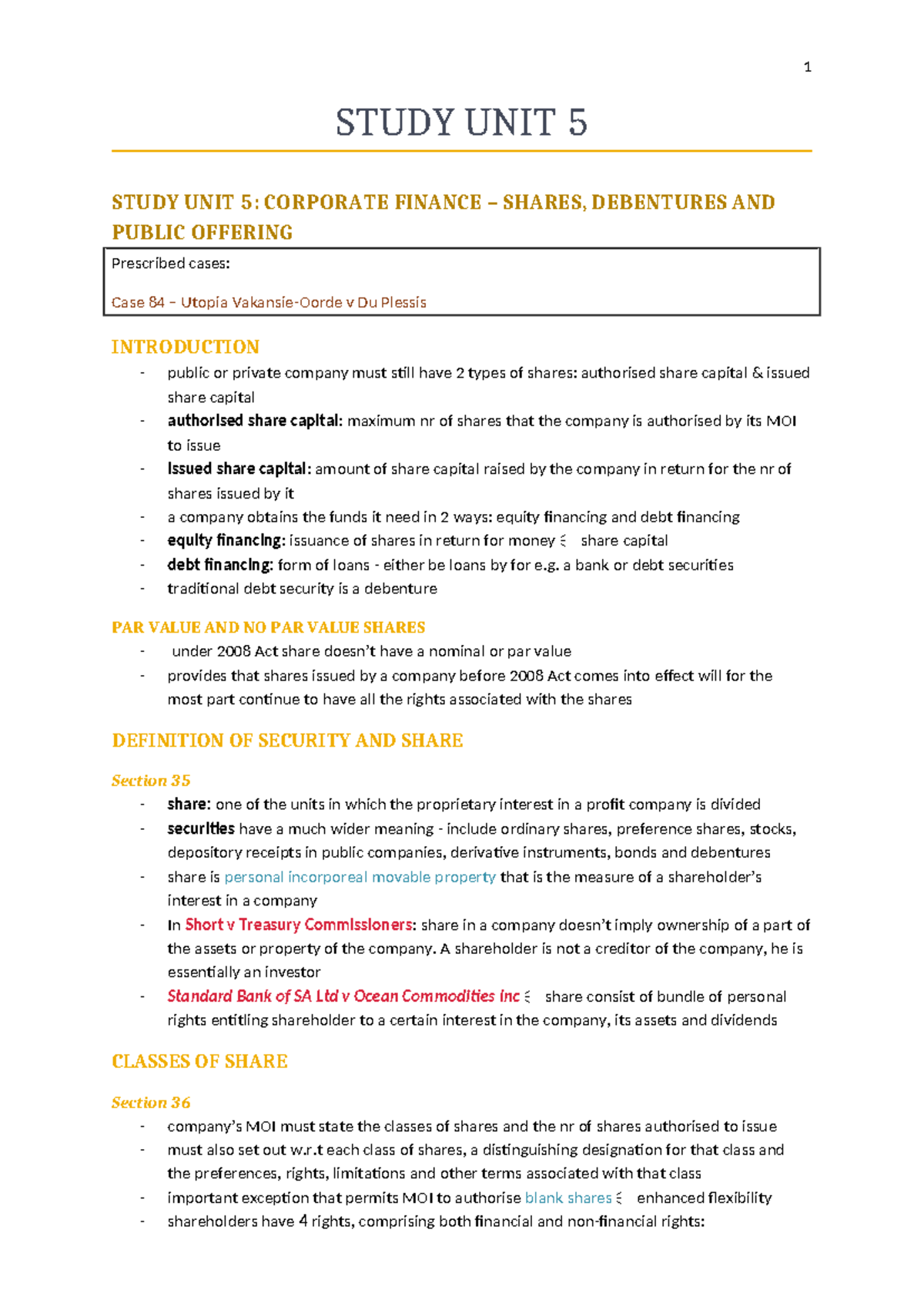 LML4806 Study Unit 5 - STUDY UNIT 5 STUDY UNIT 5: CORPORATE FINANCE ...