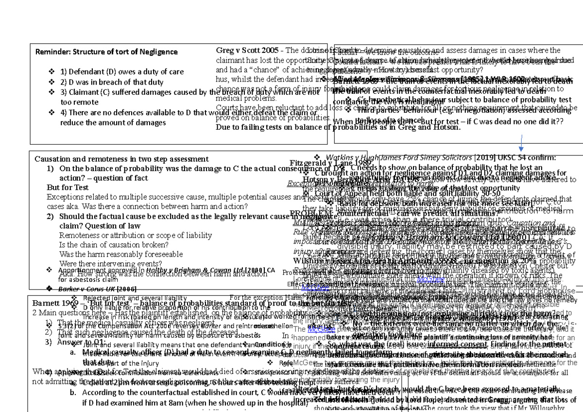 Causation - Tort Law - Problems with the but for test: 1. If the ...