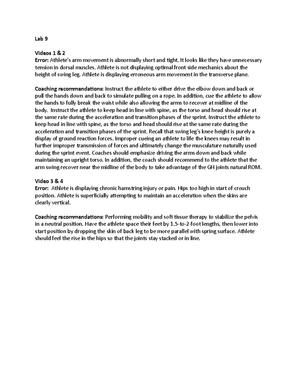 LAB 9 - lab 9 - Lab 9 Videos 1 & 2 Error: Athlete’s arm movement is ...
