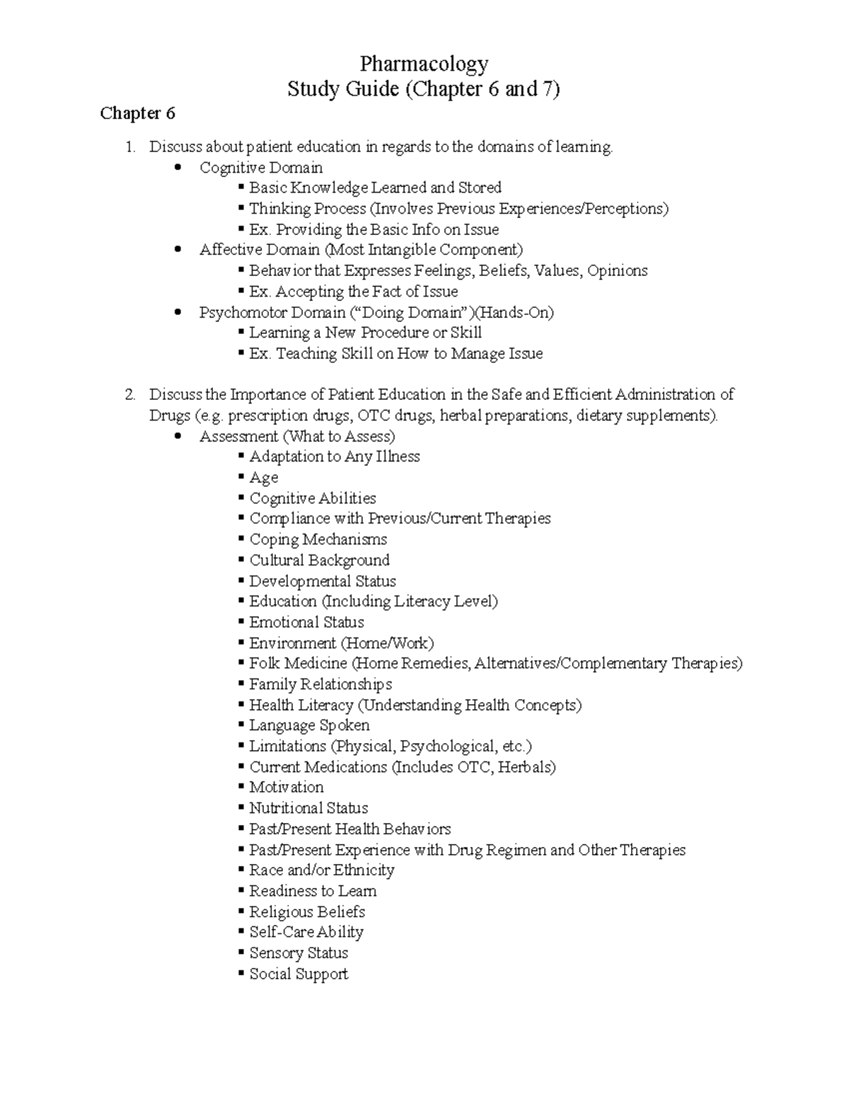 Pharmacology Study Guide (CH 6-7) - Pharmacology Study Guide (Chapter 6 ...