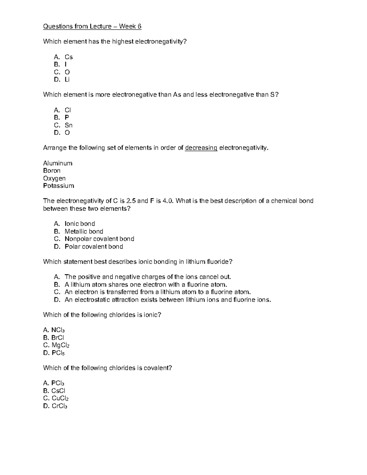 Qs from Lecture - Week 6 - Questions from Lecture – Week 6 Which ...