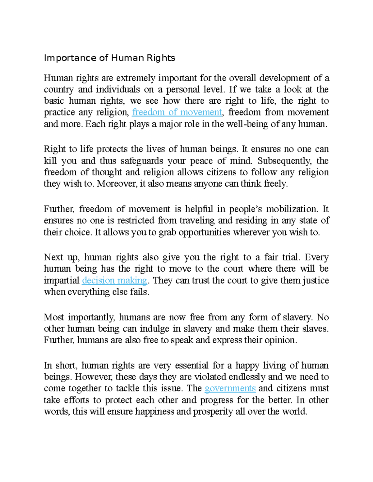 Importance of Human Rights - Importance of Human Rights Human rights ...