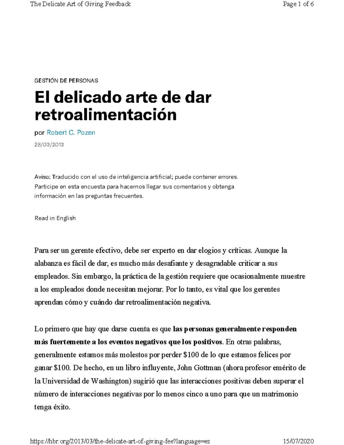 El delicado arte de dar retroalimentación removed - GESTIÓN DE PERSONAS ...