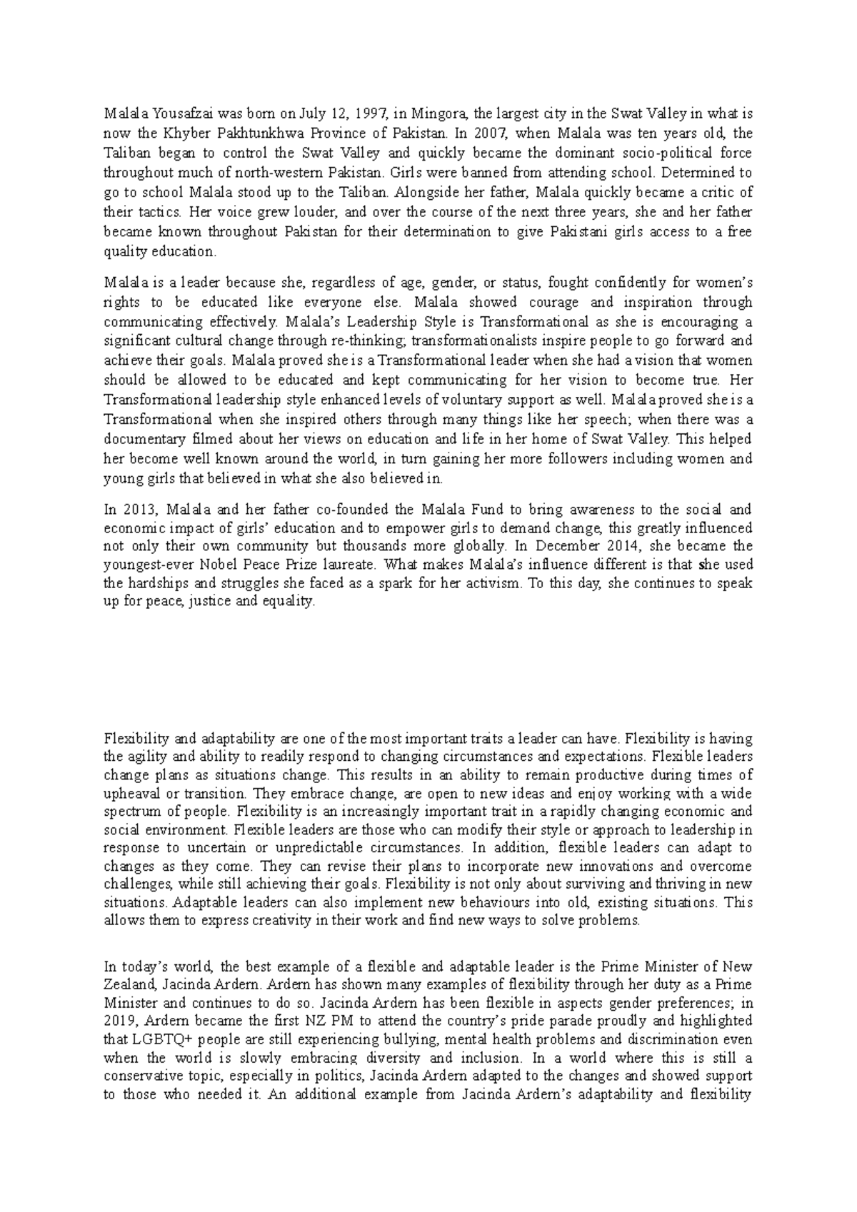 CAFS essay - Malala Yousafzai was born on July 12, 1997, in Mingora ...