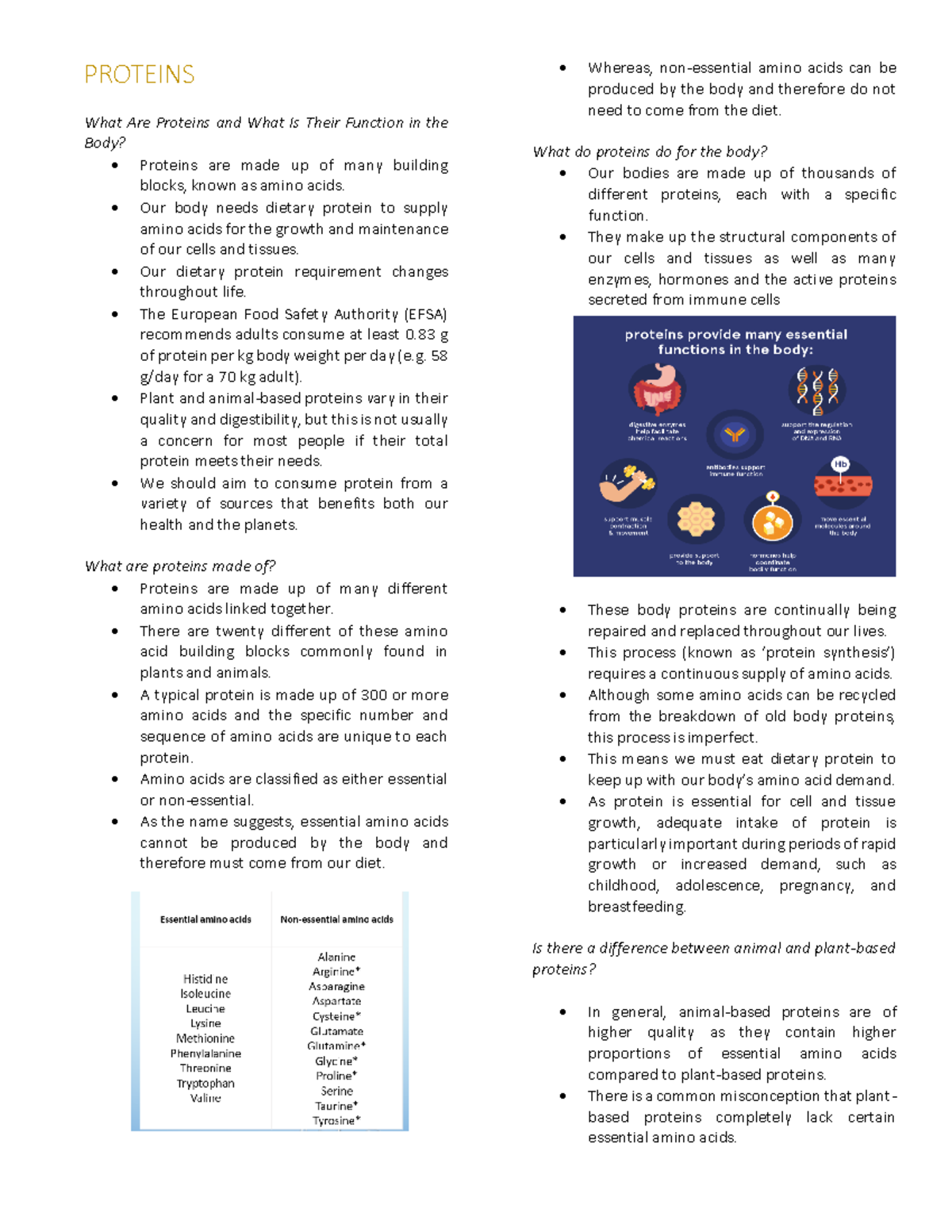 Handout Proteins - Lecture notes 1 - PROTEINS What Are Proteins and ...