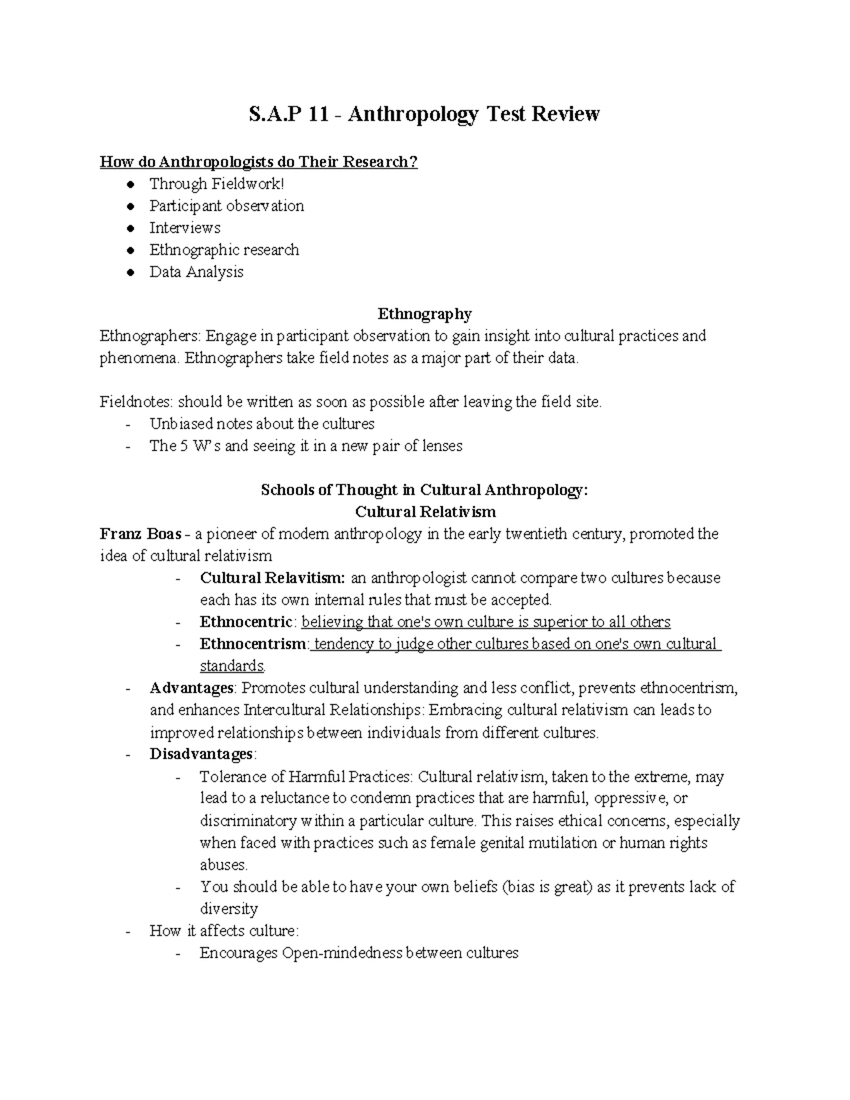 S.A.P 11 - Anthropology Review - S.A 11 - Anthropology Test Review How ...