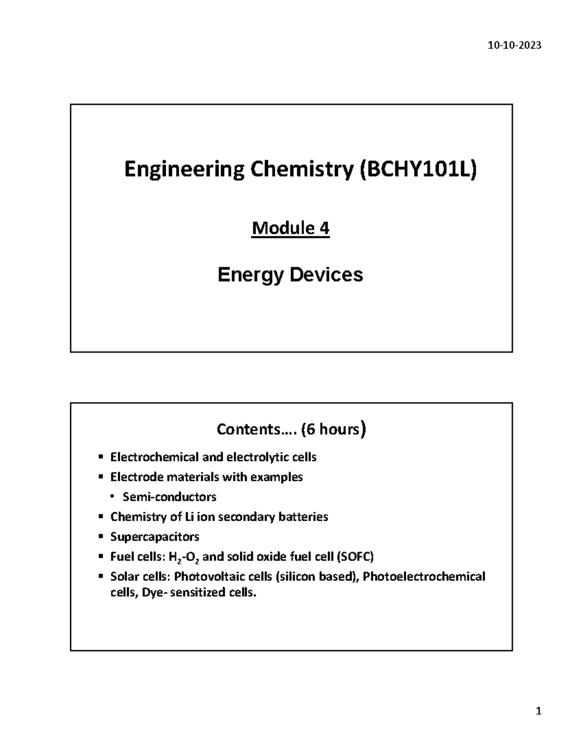 Chem module 4 - Engineering Chemistry (BCHY101L) Module 4 Energy ...